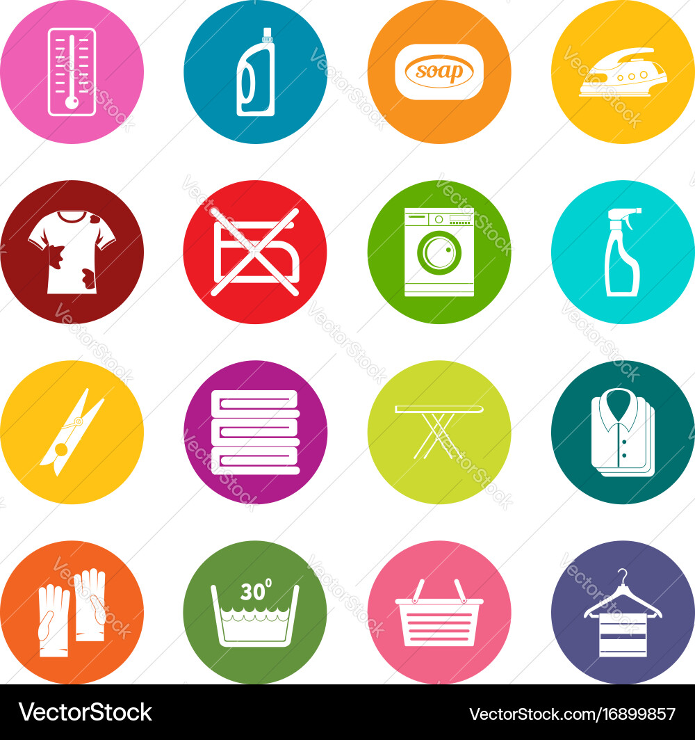 Laundry icons many colors set Royalty Free Vector Image