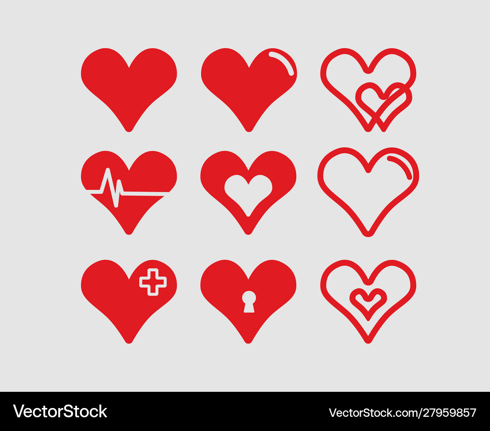 Red hearts set medical style Royalty Free Vector Image