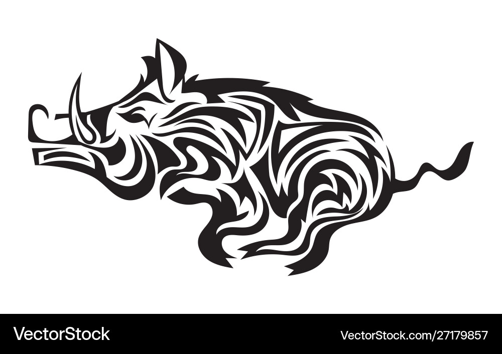 Running wild boar black and white Royalty Free Vector Image