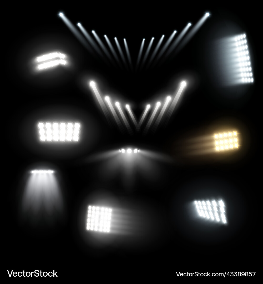 Stadium lighting different shape at darkness set Vector Image