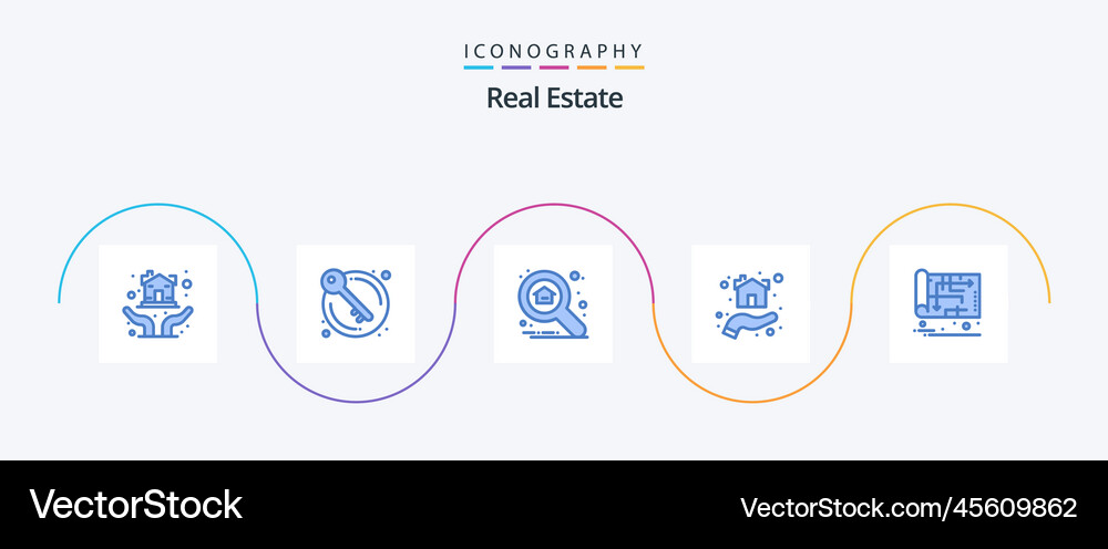 Real estate blue 5 icon pack including blueprint Vector Image