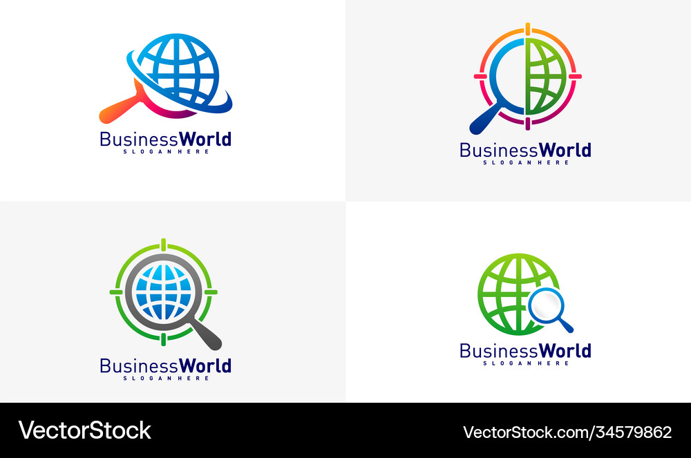 Set world find logo design colorful Royalty Free Vector