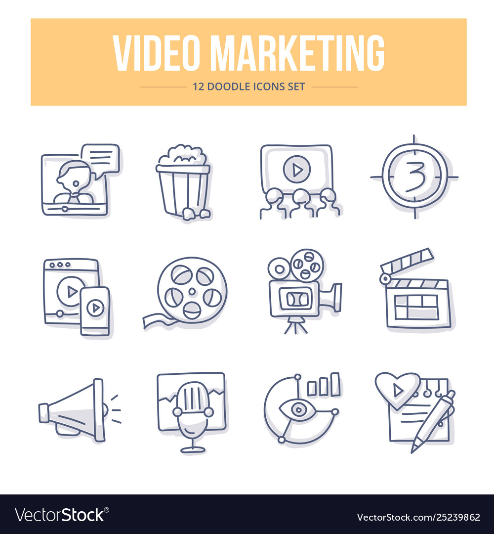 Video marketing doodle icons Royalty Free Vector Image Video marketing doodle icons Royalty Free Vector Image