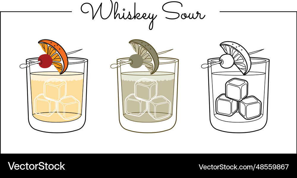 Alcohol drink line art whiskey Royalty Free Vector Image