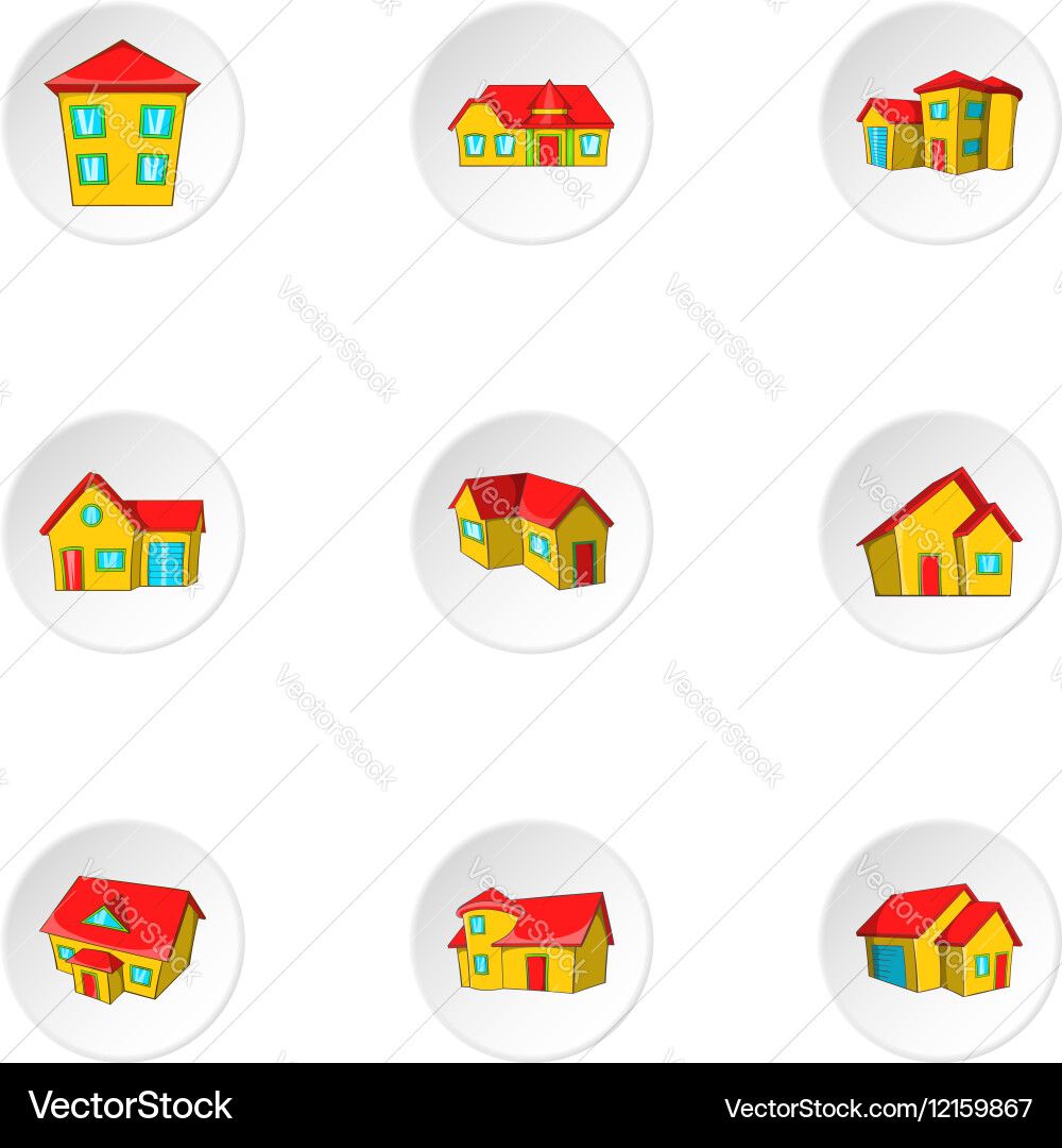 Building icons set cartoon style Royalty Free Vector Image