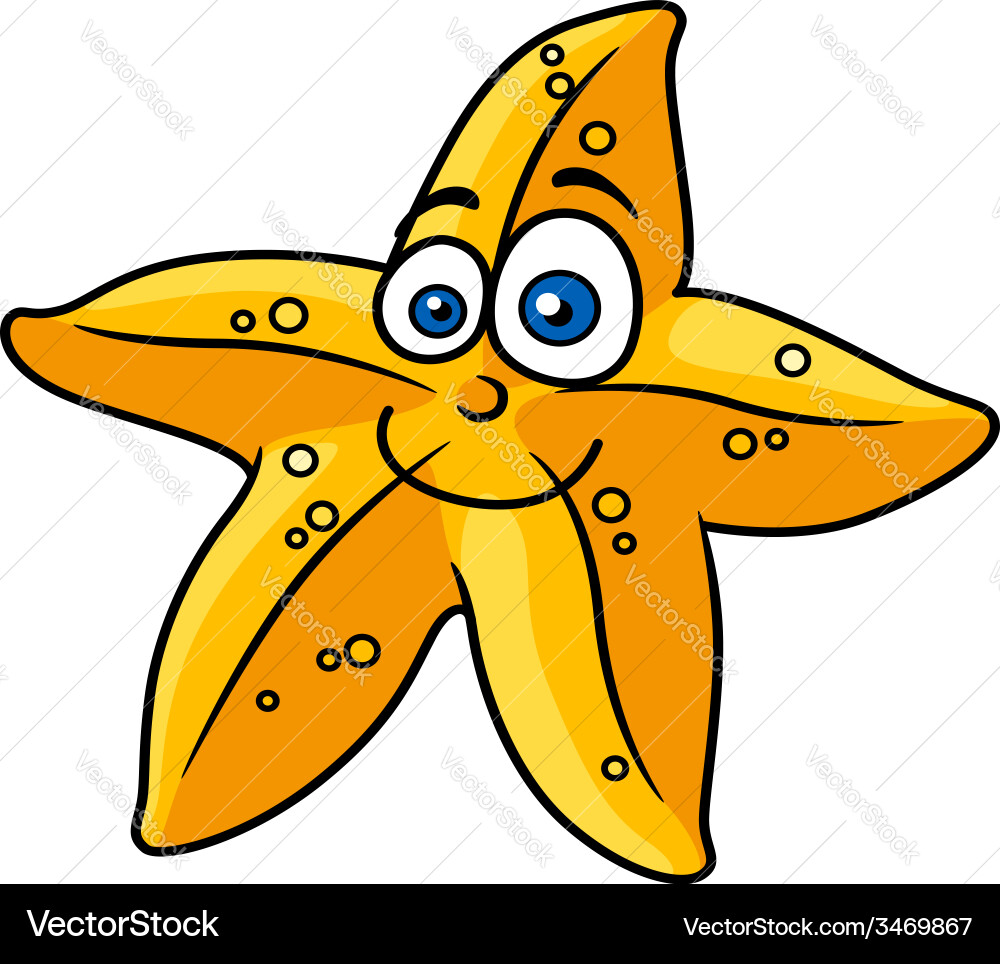 Cartooned yellow star fish with smiling face Vector Image