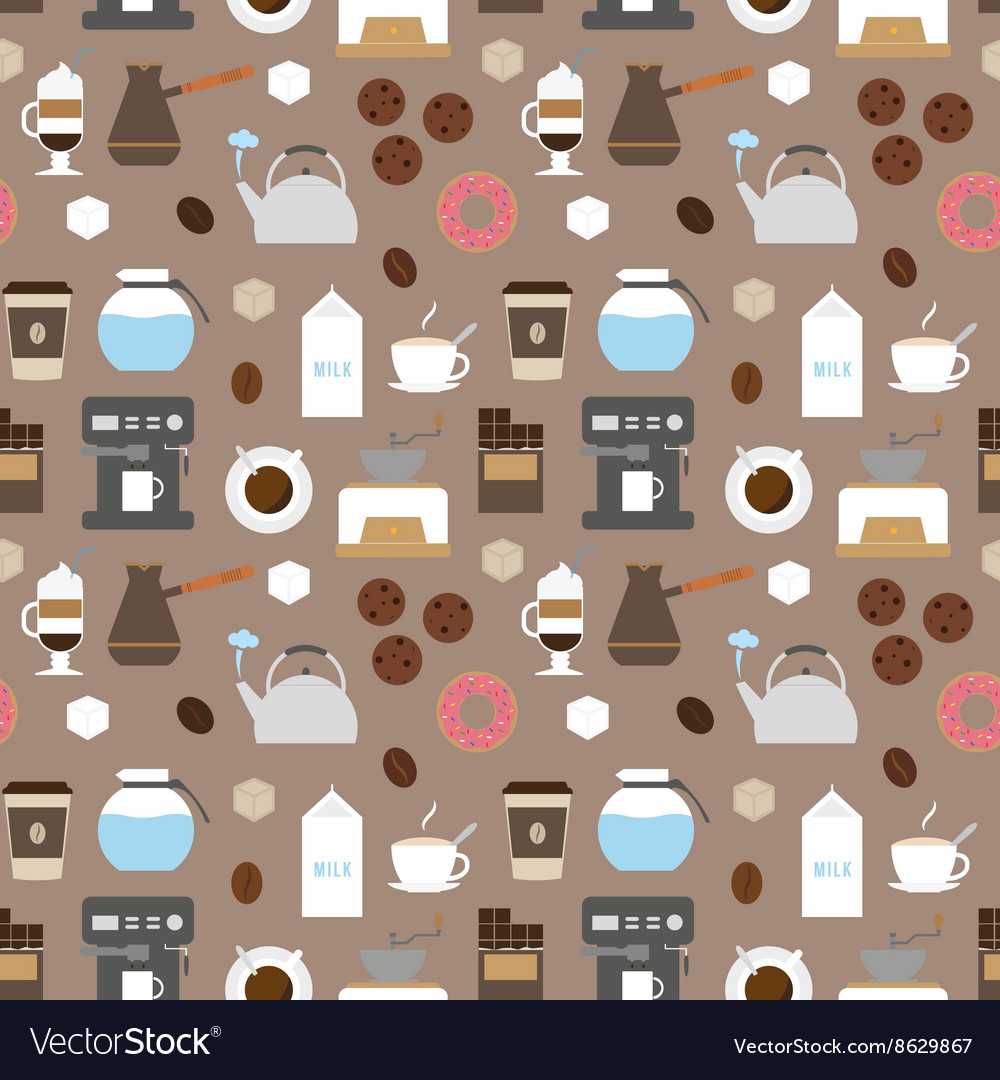Coffee flat icons seamless pattern Royalty Free Vector Image
