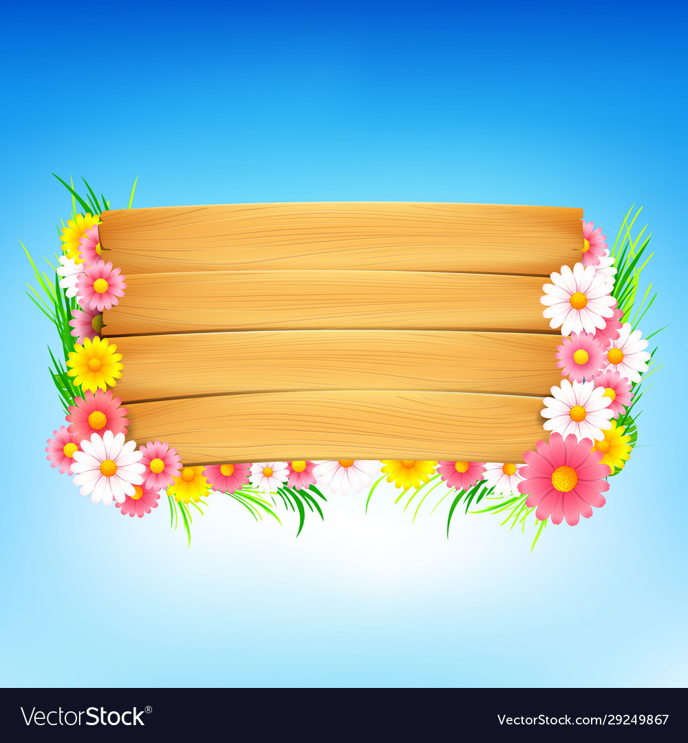 Colorful flower and wooden spring background 001 Vector Image