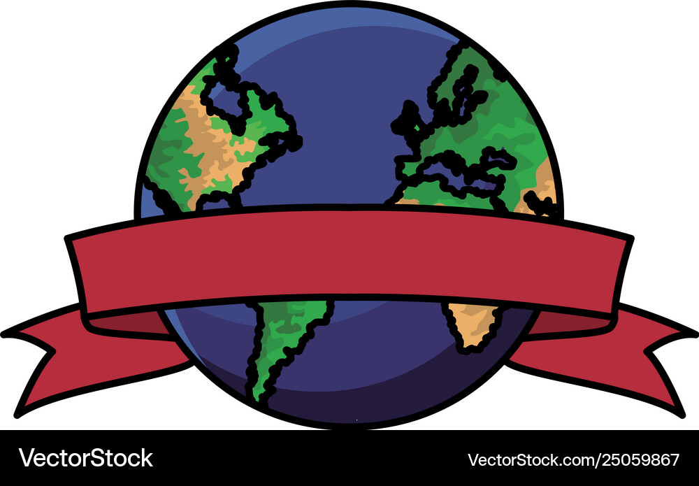 Earth world blank ribbon banner Royalty Free Vector Image