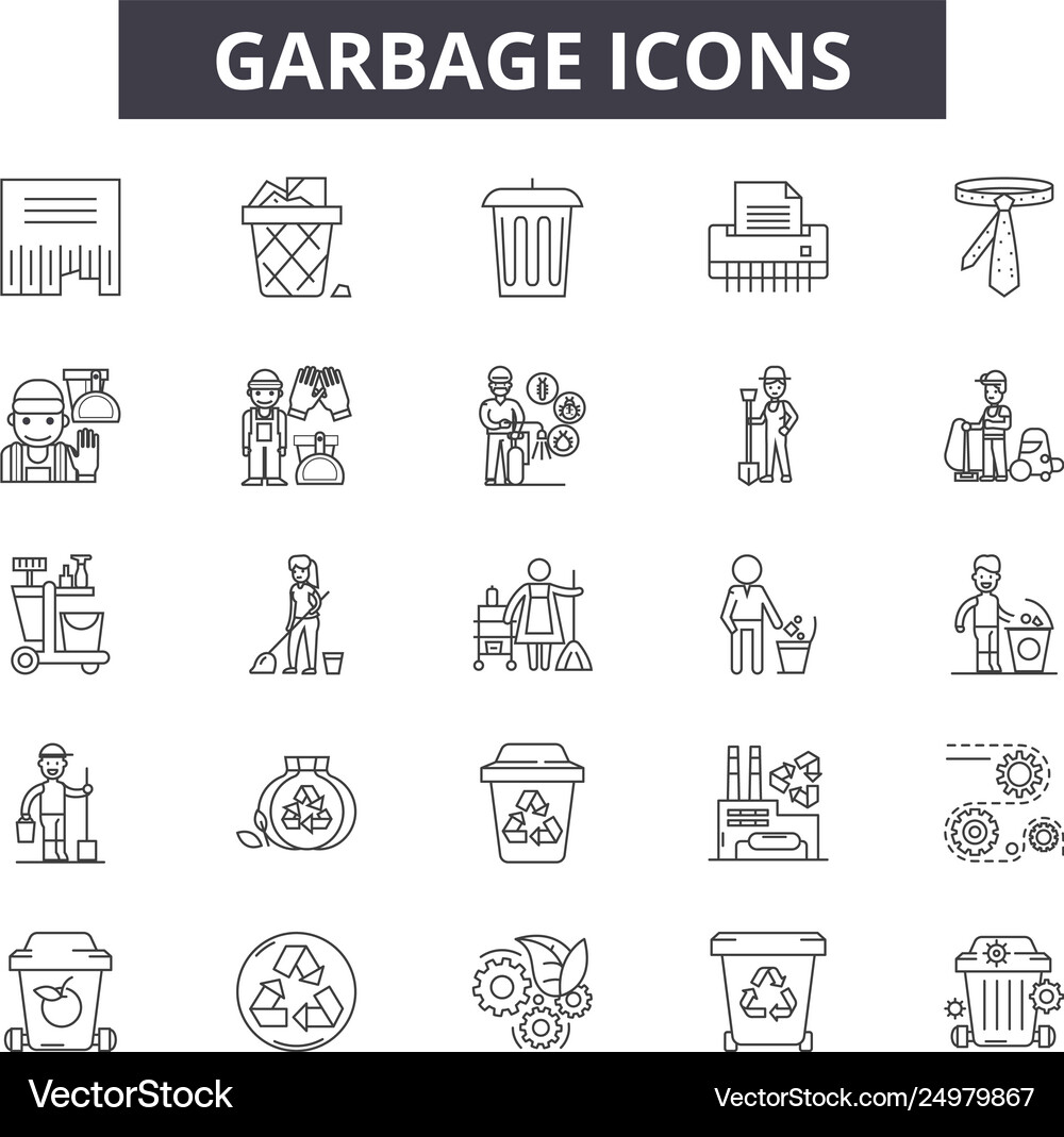Garbage line icons signs set outline Royalty Free Vector