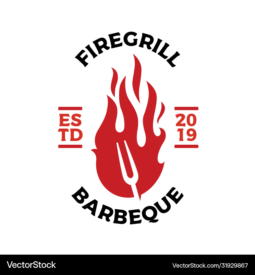 Grill spatula fire flame logo badges label icon Vector Image