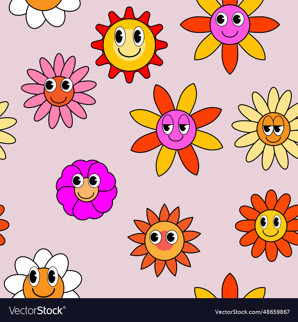 Groovy hippie flower seamless pattern colorful Vector Image