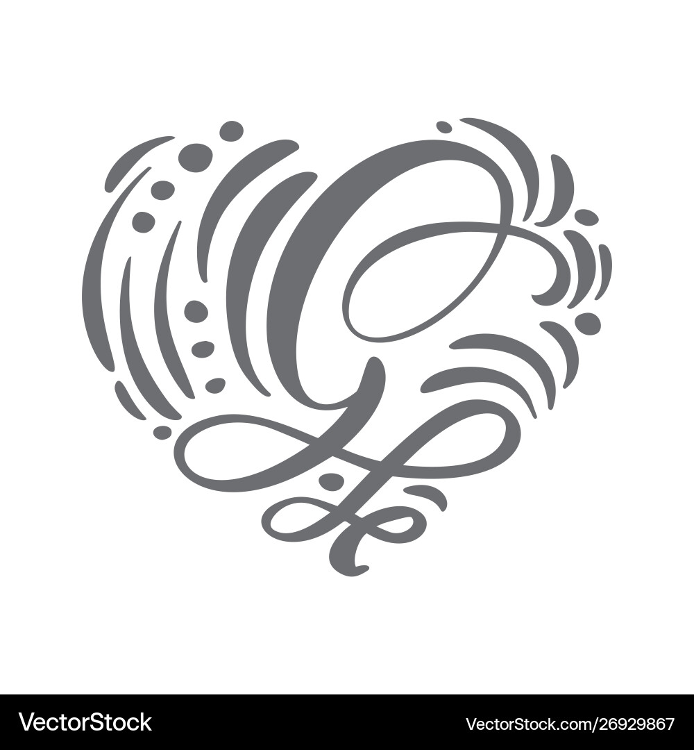 Heart love hand drawn calligraphic Royalty Free Vector Image