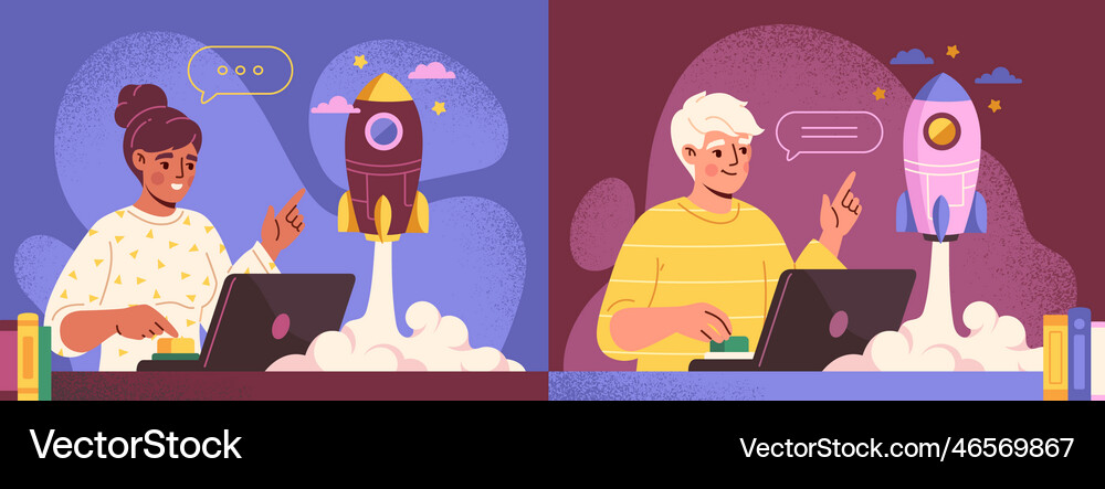 Man and woman launch startup Royalty Free Vector Image