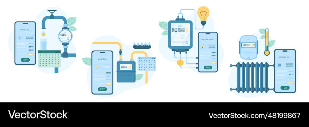 Payment of utility bills in mobile apps set Vector Image