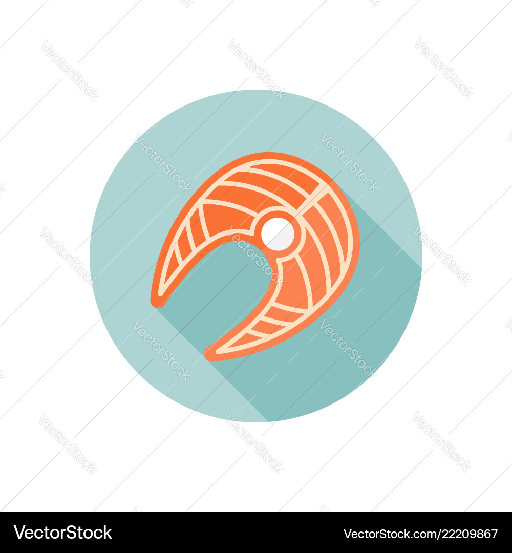 Salmon red fish steak isolated round icon Vector Image
