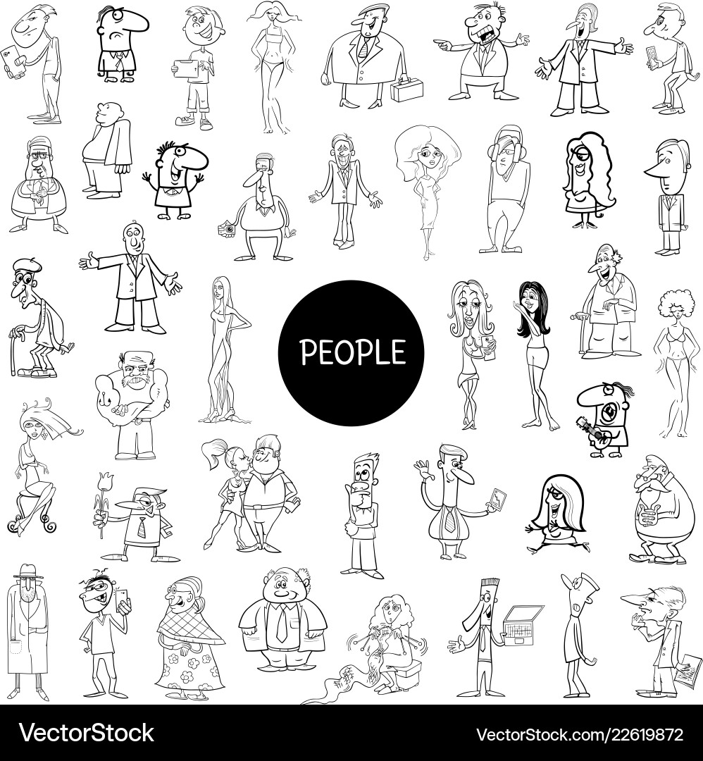Black and white people characters huge set Vector Image