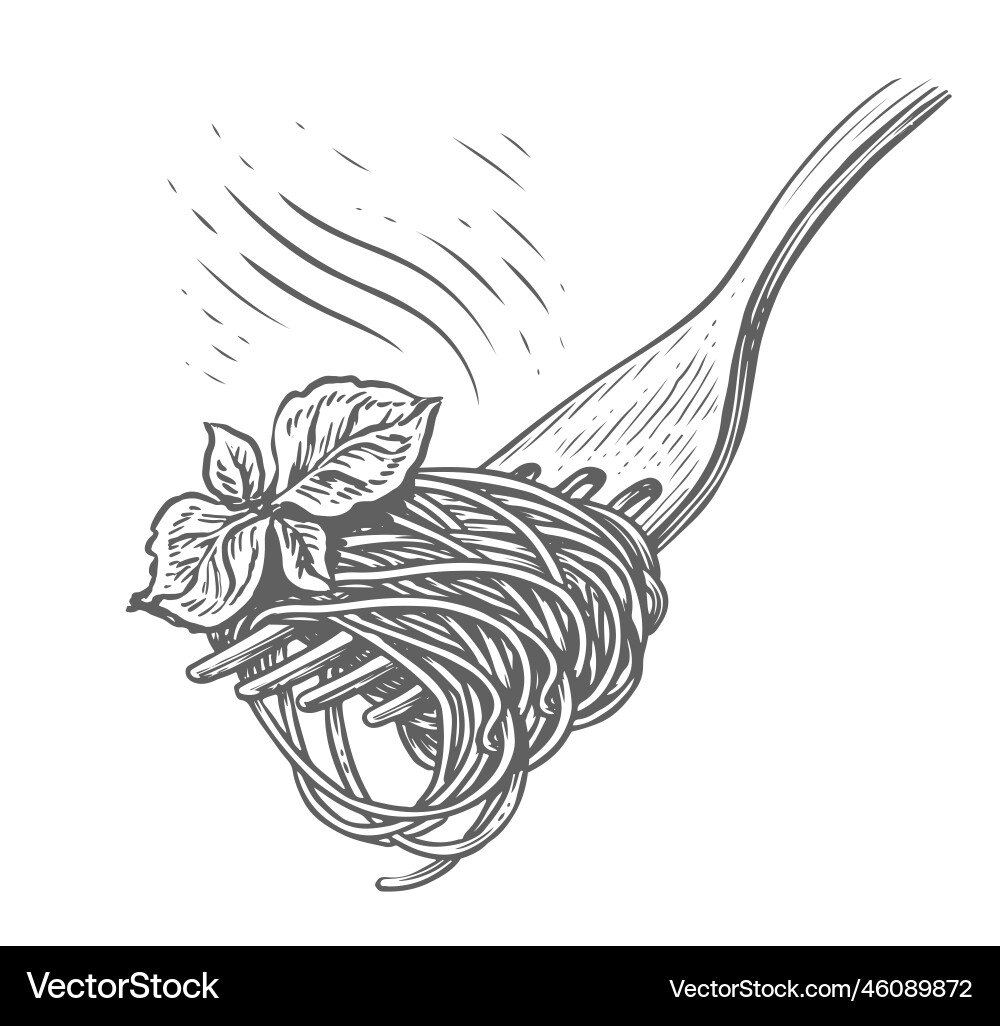 Fork with just spaghetti around italian food Vector Image