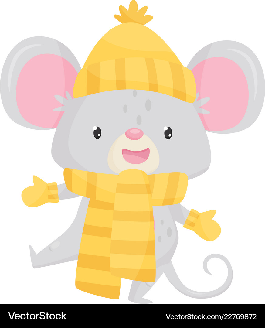 Funny little mouse wearing knitted hat scarf Vector Image