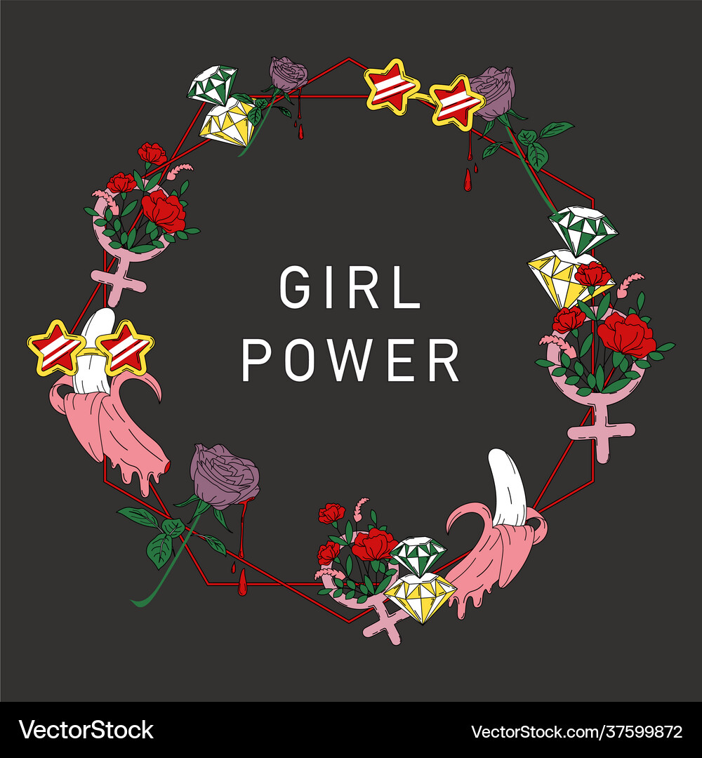 Girl power flower frame Royalty Free Vector Image