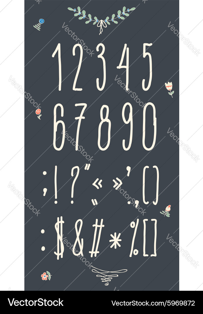 Hand drawn sketch numbers handwritten font Vector Image