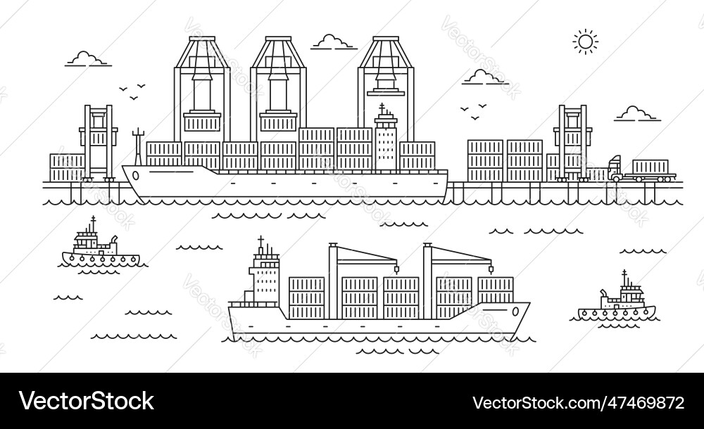 Seaport landscape shipment hub outline background Vector Image