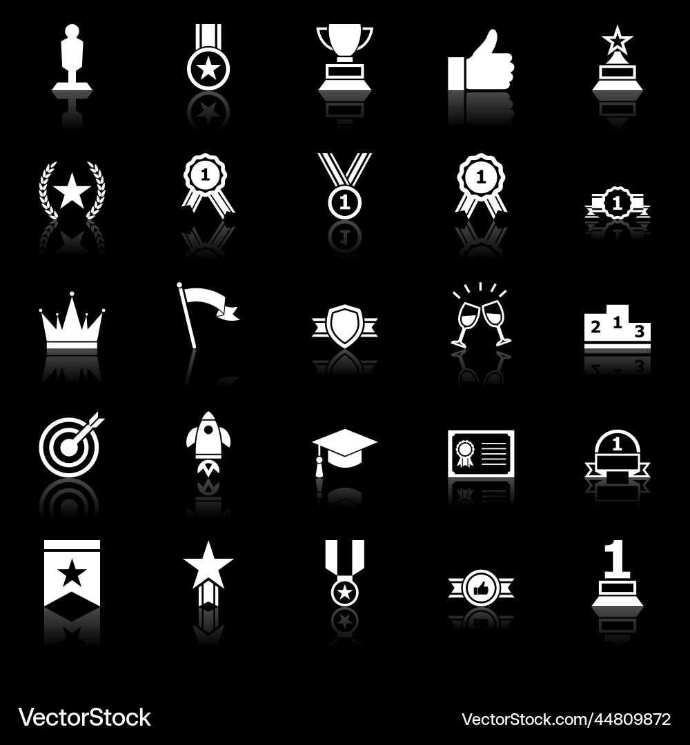 Success icons with reflect on black background Vector Image