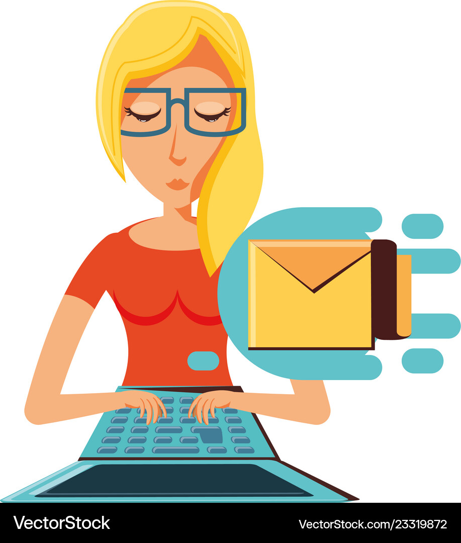 Woman with laptop and envelope mail Royalty Free Vector