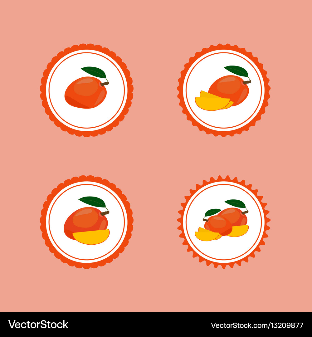 Design stickers with ripe yummy mango Royalty Free Vector