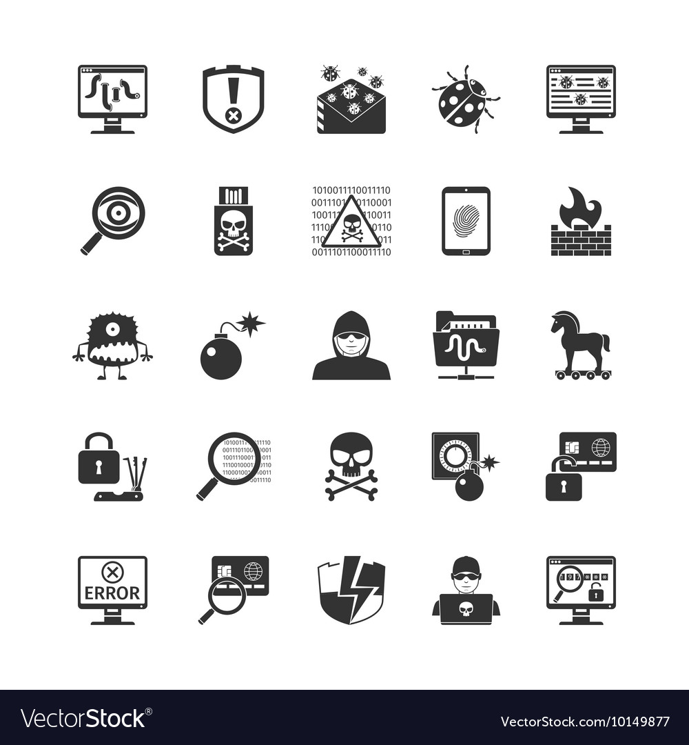 Hacker Black Icons Set Royalty Free Vector Image