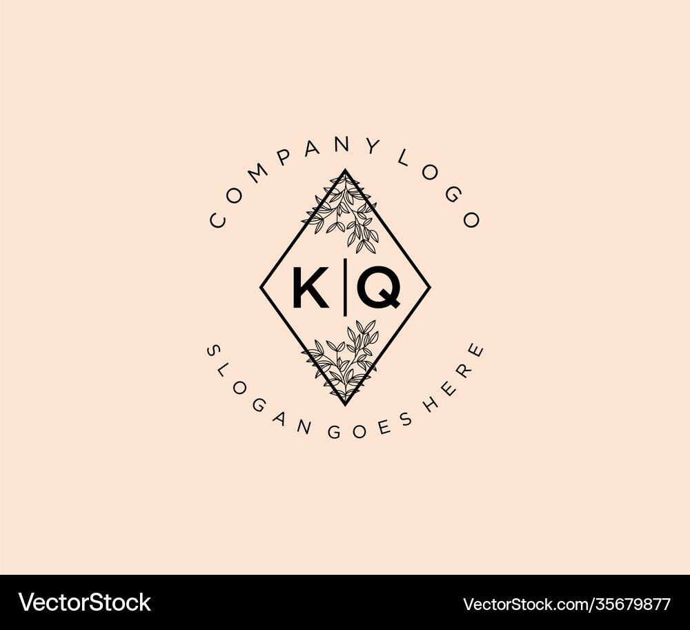 Initial kq letters beautiful floral feminine Vector Image