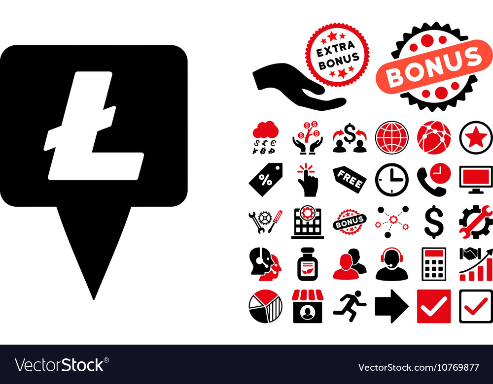 Litecoin Map Pointer Flat Icon with Bonus Vector Image Litecoin Map Pointer Flat Icon with Bonus Vector Image