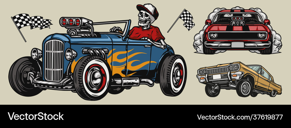 Retro custom cars colorful composition Royalty Free Vector