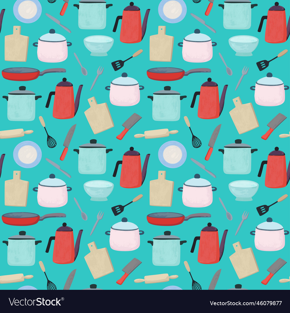 Seamless pattern with cute doodle kitchenware Vector Image