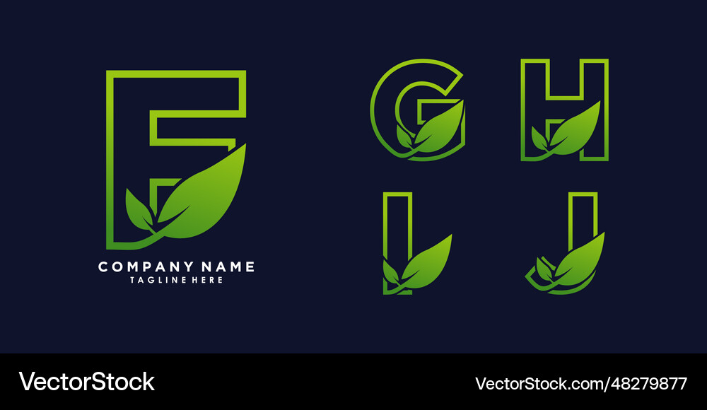 Set letter fghij logo design with leaf creative Vector Image