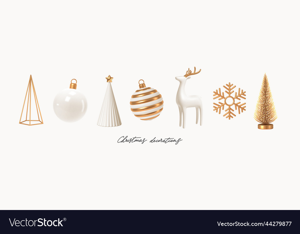 Set of white and gold 3d christmas decoration Vector Image