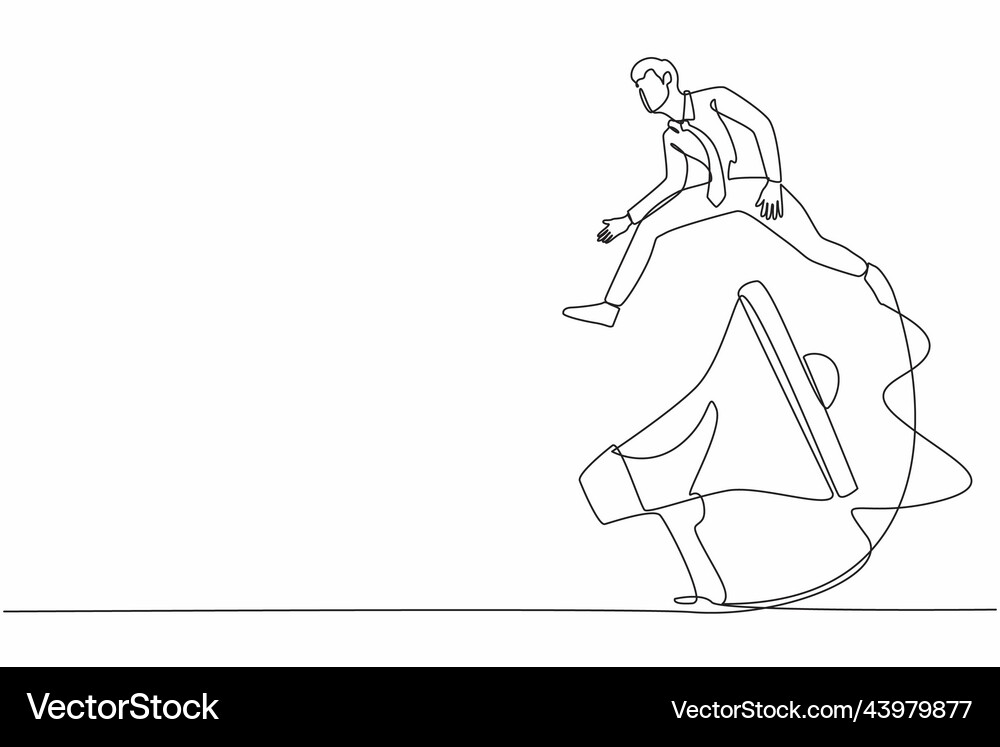 Single one line drawing businessman jumping over Vector Image