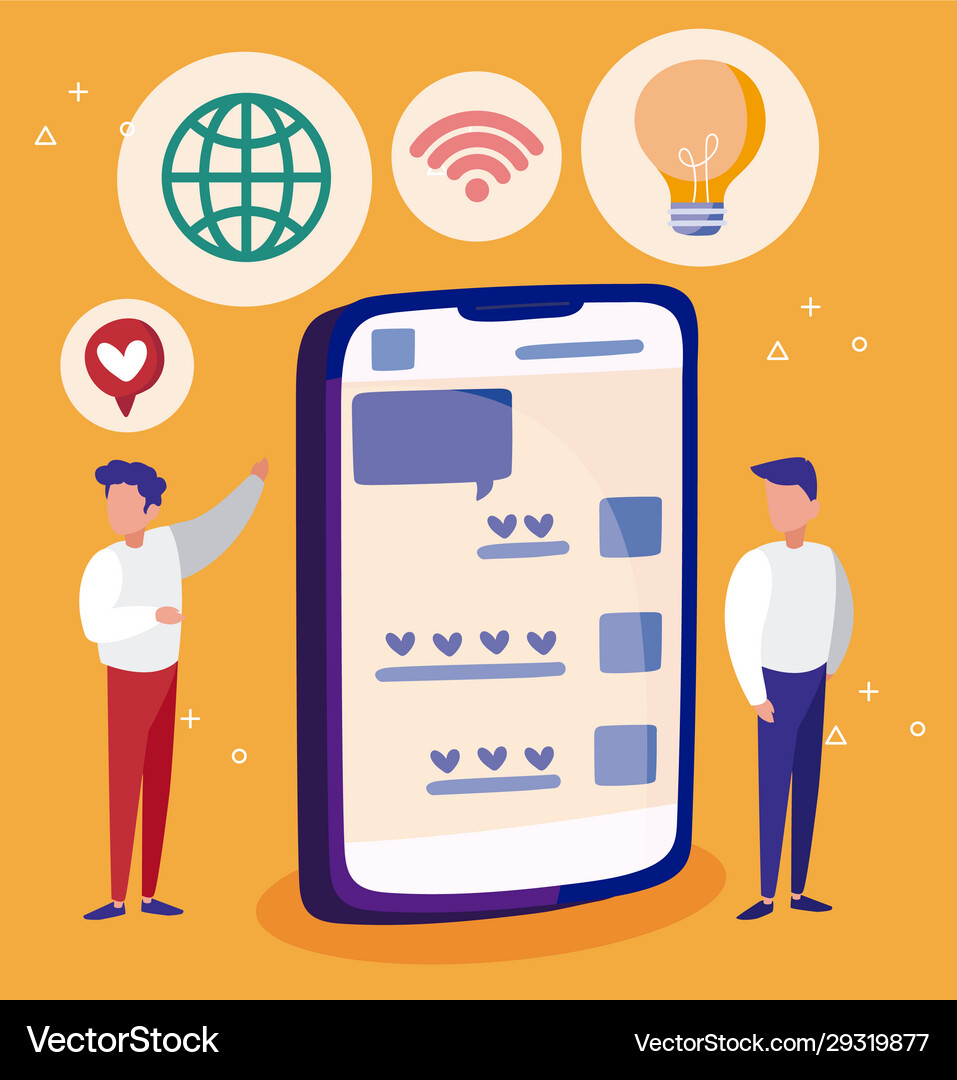 Smartphone and men social media concept Royalty Free Vector