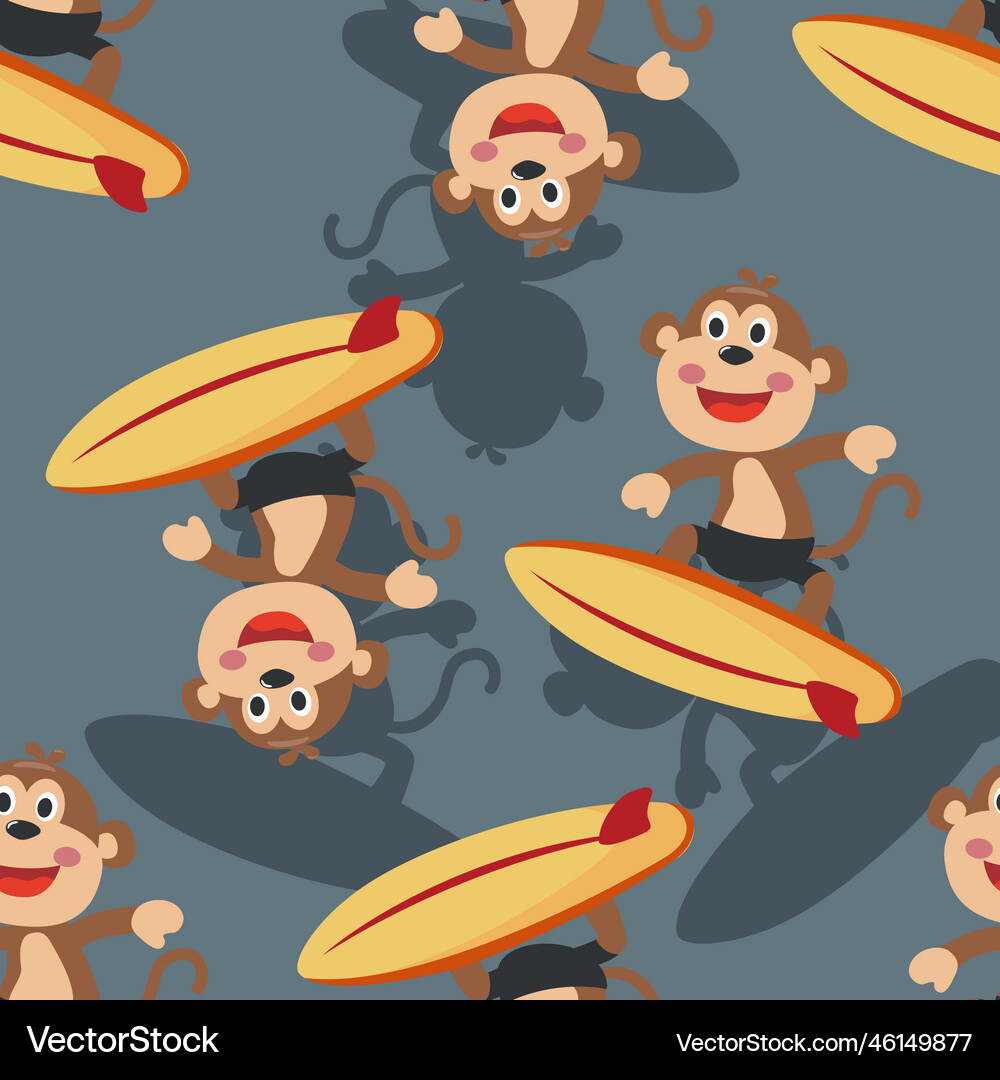 Surfing time with cute little monkey at summer Vector Image