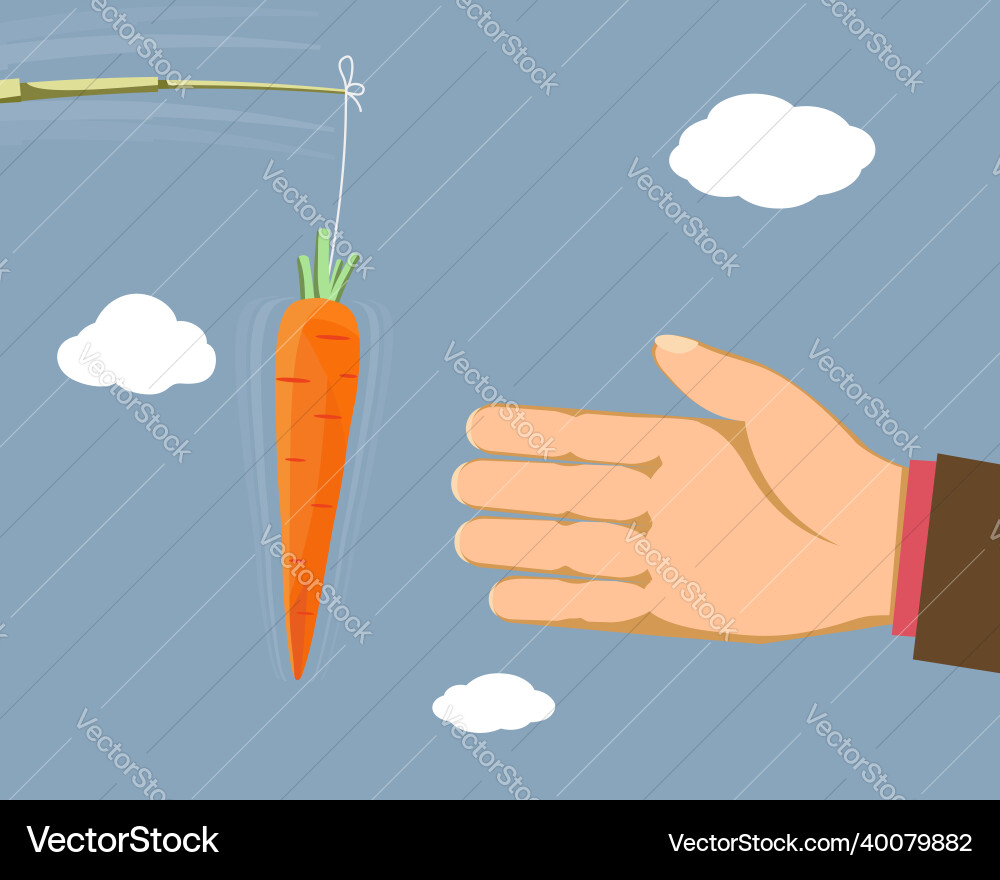 Businessman chases carrot bait Royalty Free Vector Image