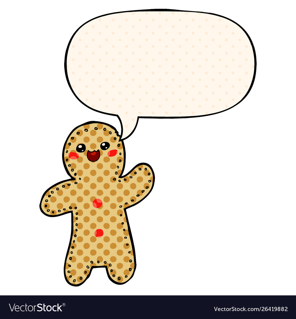 Cartoon gingerbread man and speech bubble Vector Image