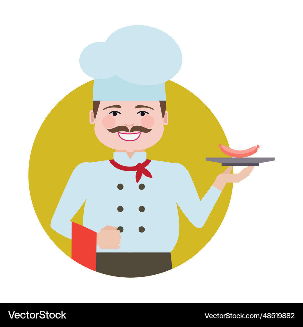 Chef of restaurant holding plate flat Royalty Free Vector