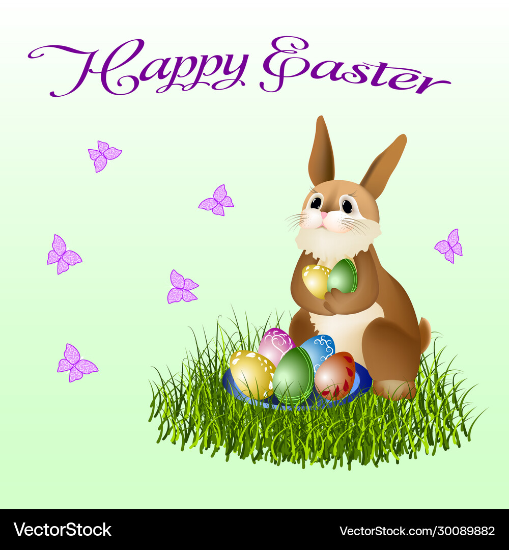 Easter card with colorful eggs and a rabbit Vector Image