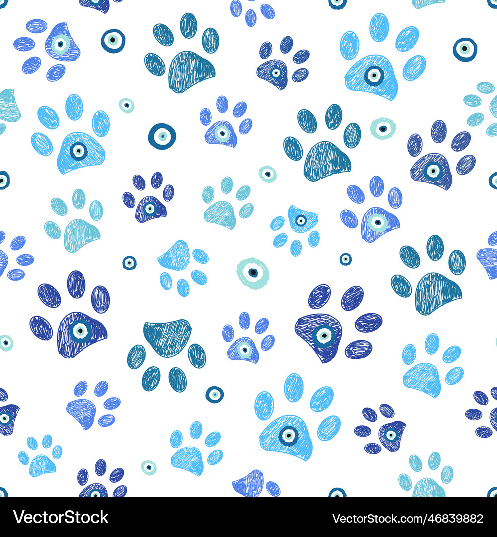 Evil eye bead with paw prints seamless fabric Vector Image