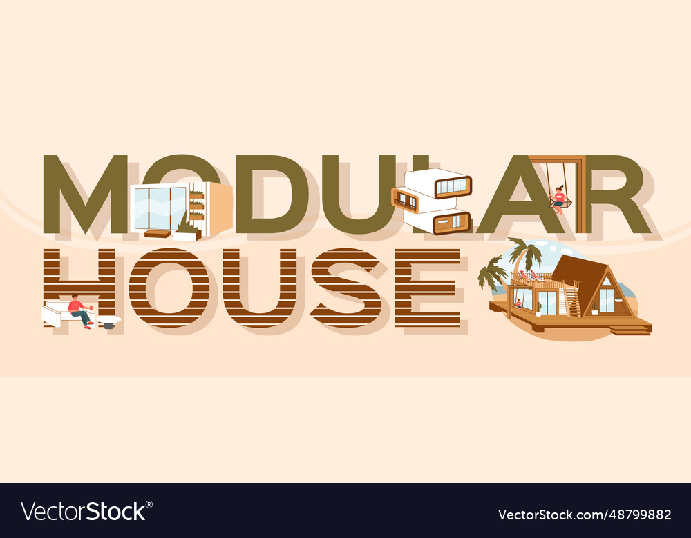 Modular house flat text concept Royalty Free Vector Image