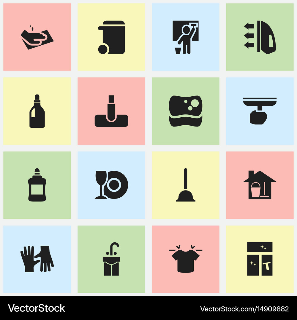Set of 16 editable cleaning icons includes Vector Image