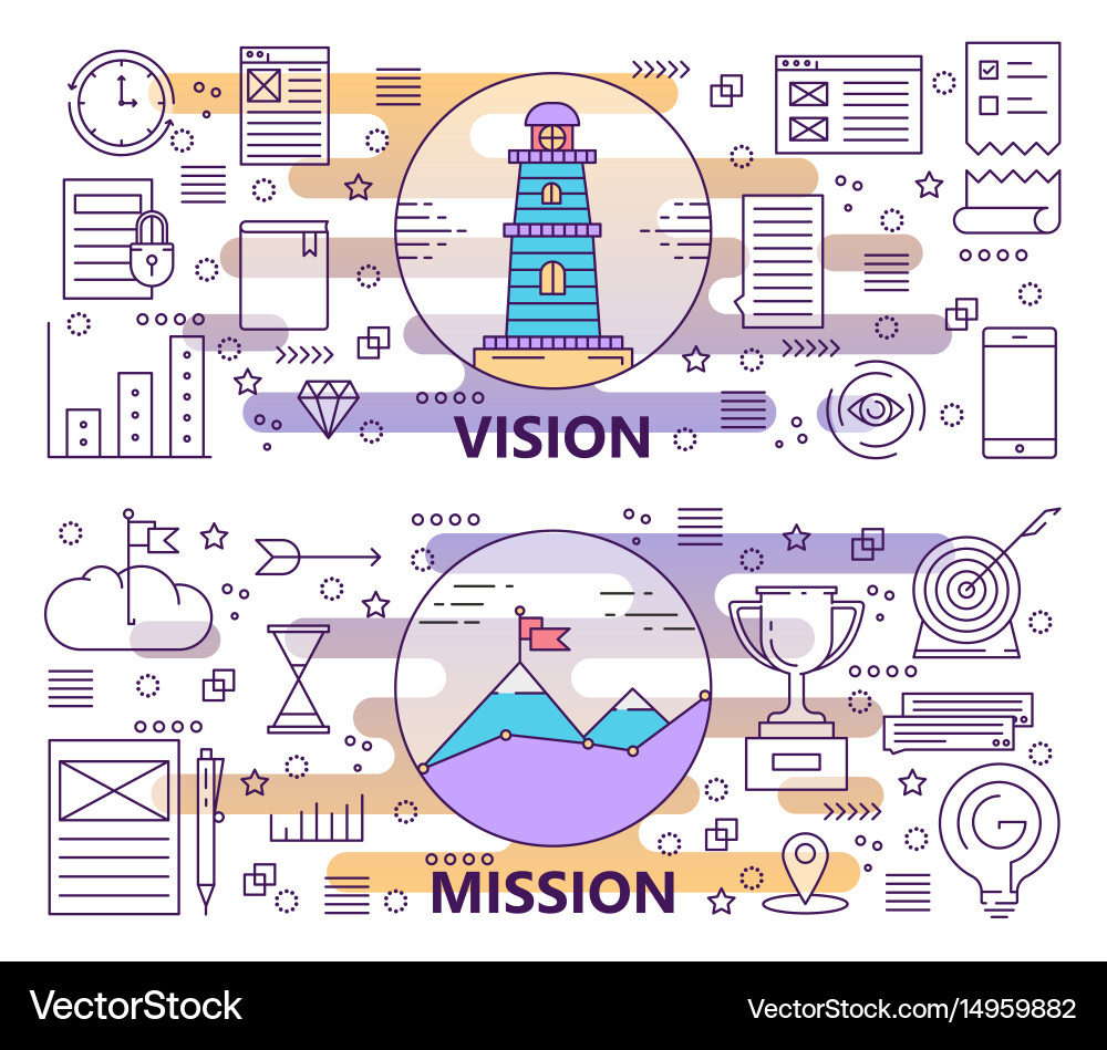 Set of modern thin line vision and mission Vector Image