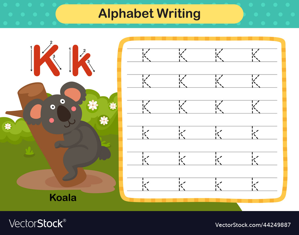 Alphabet letter k - koala exercise with cartoon Vector Image