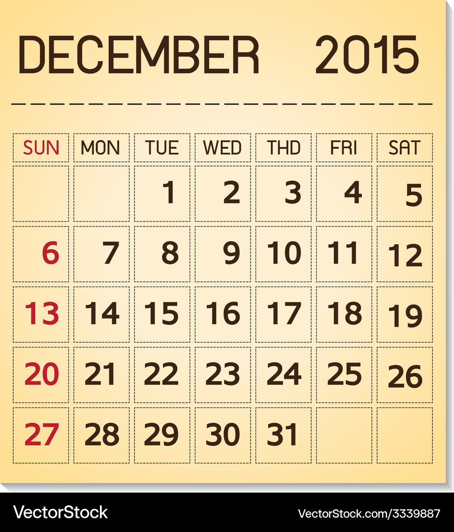 Calendar 2015 12 december Royalty Free Vector Image