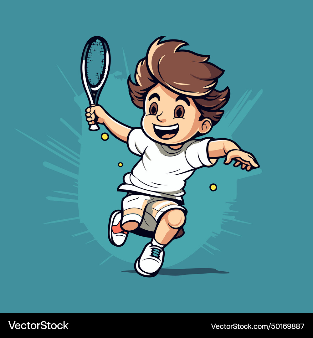 Cartoon boy playing tennis Royalty Free Vector Image